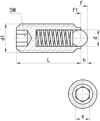 Spring plunger with hex socket and spring-loaded ball | BRW-HU